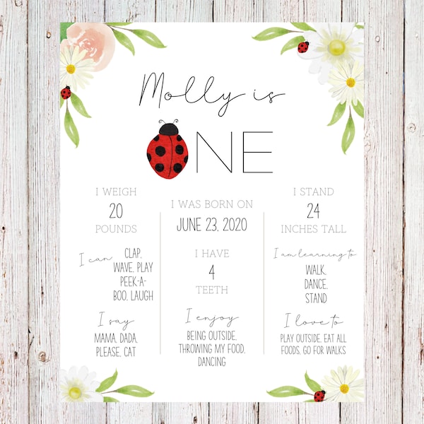 Ladybug First Birthday About Me Sign Printable - Etsy