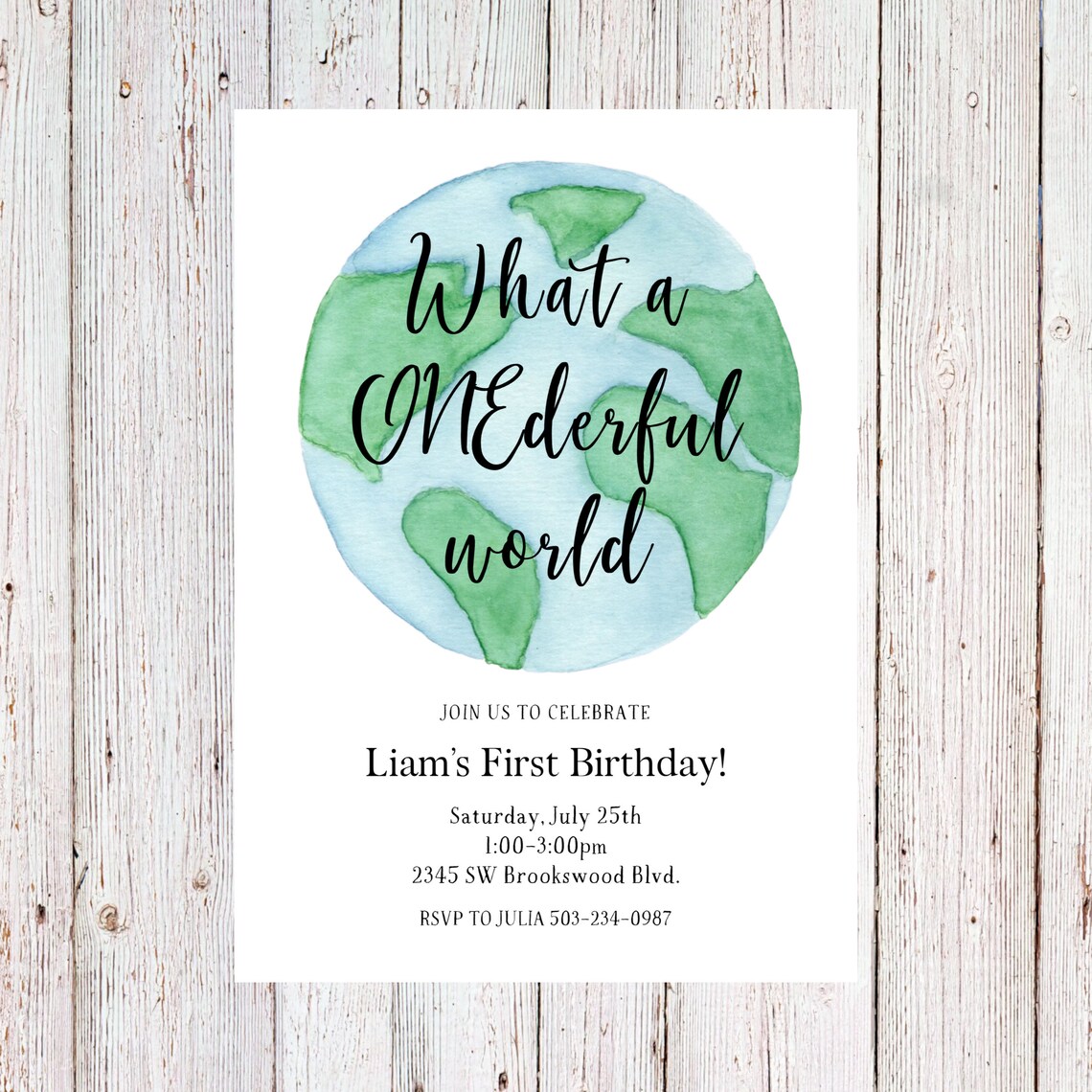 Customizable world invitation what a onederful world invite | Etsy