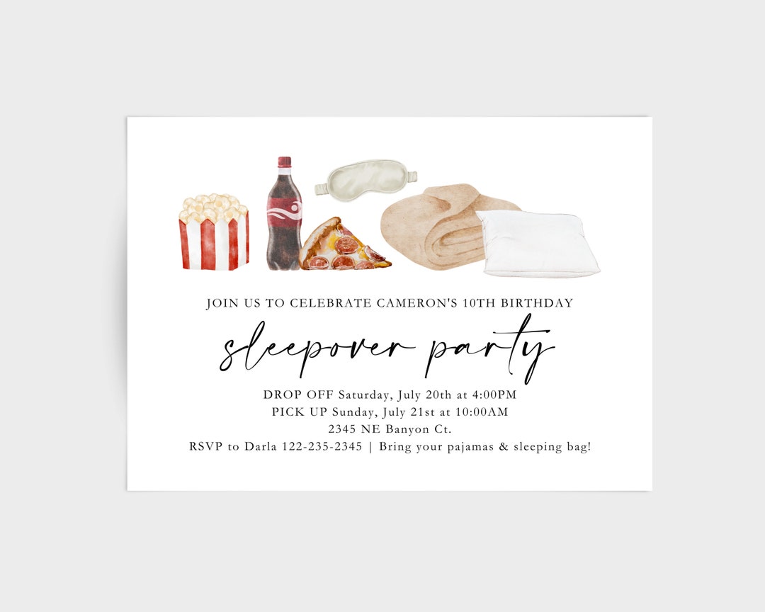 Customizable Sleepover Birthday Invitation, Slumber Party Birthday ...