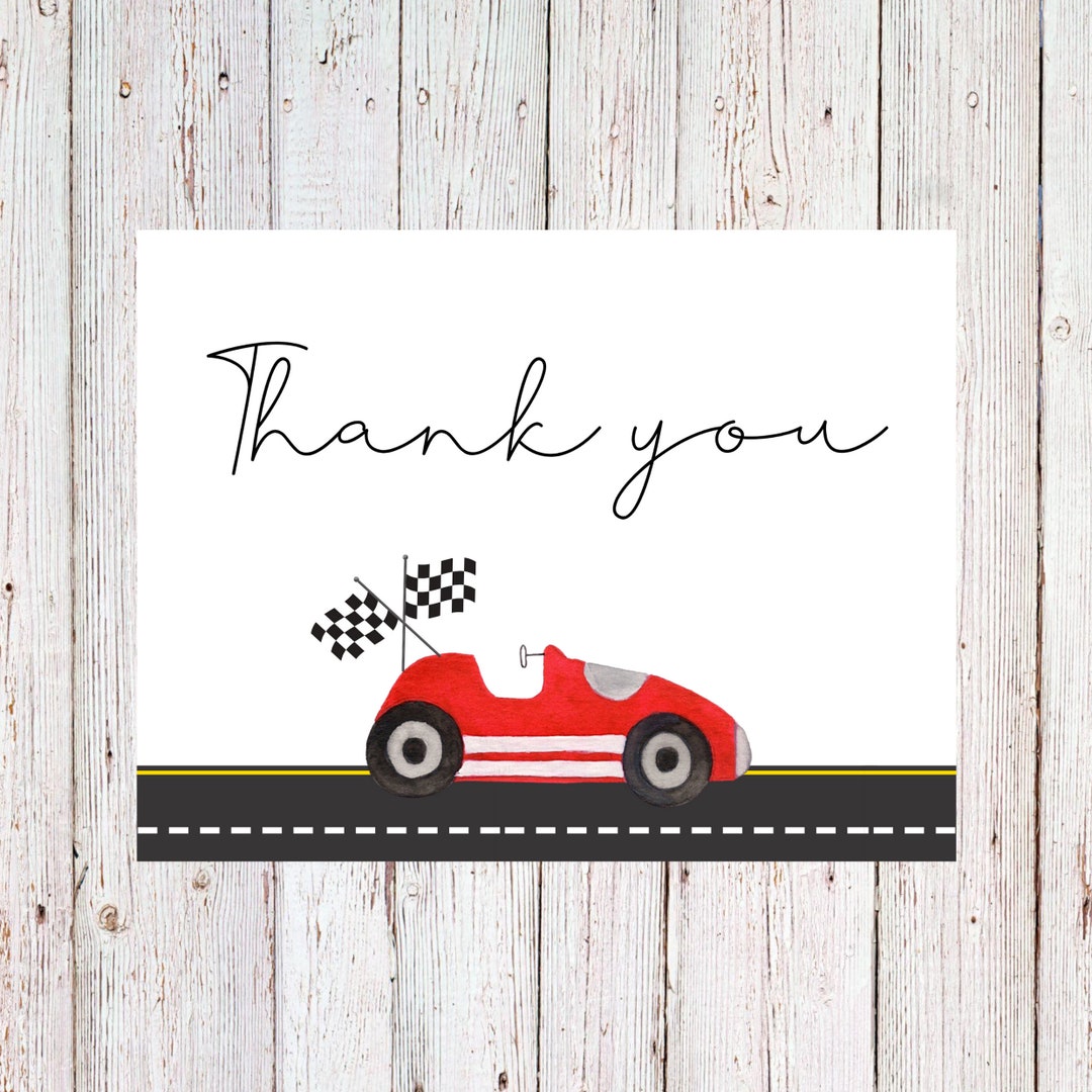 Race Car Thank You Card, Hot Wheels Thank You Card, Race Car Birthday ...