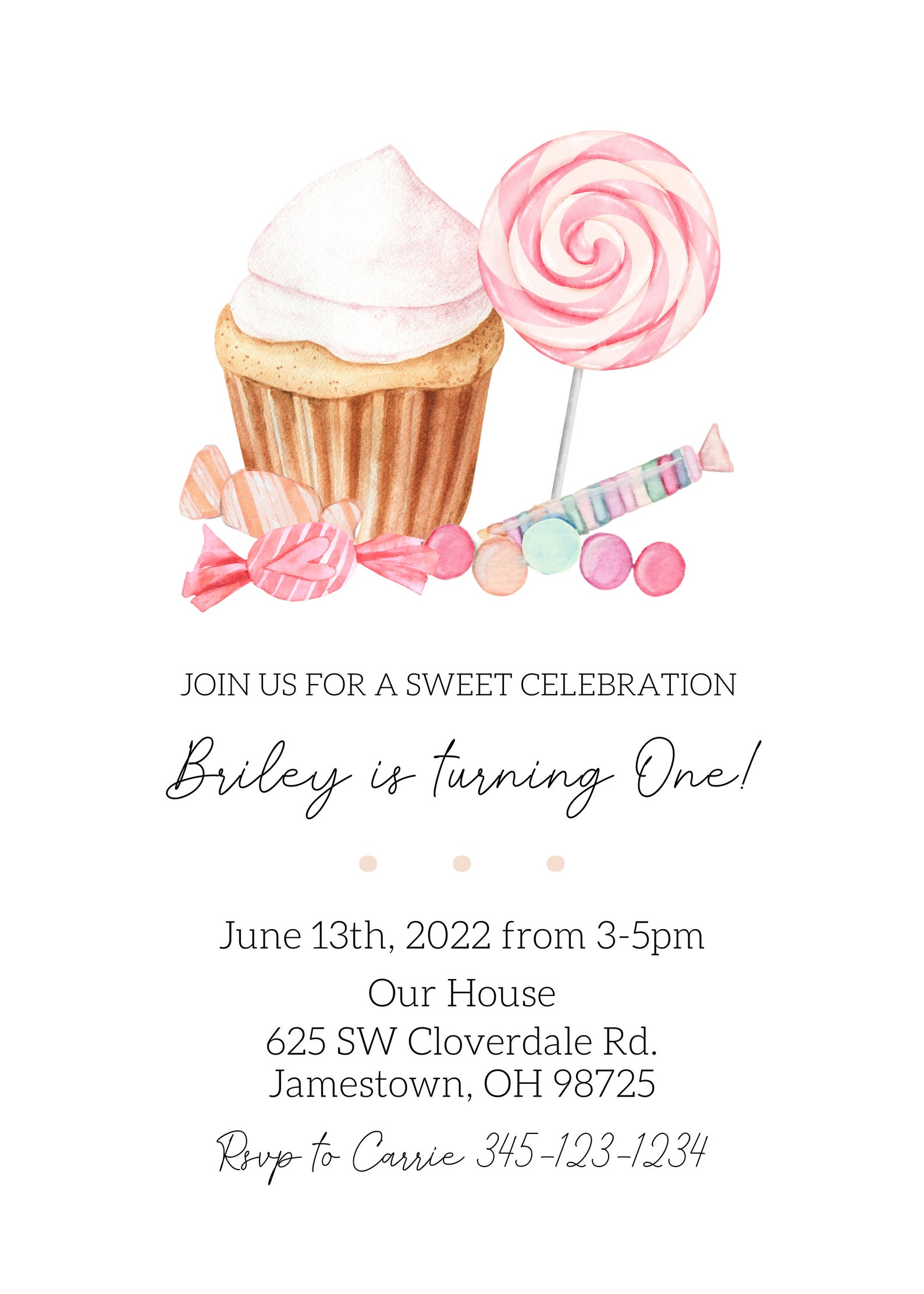 Customizable Candy Invitation Sweet Birthday Invitation - Etsy
