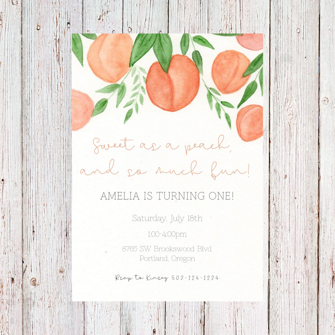 Customizable Peach Birthday Invitation, Sweet as a Peach Invitation ...