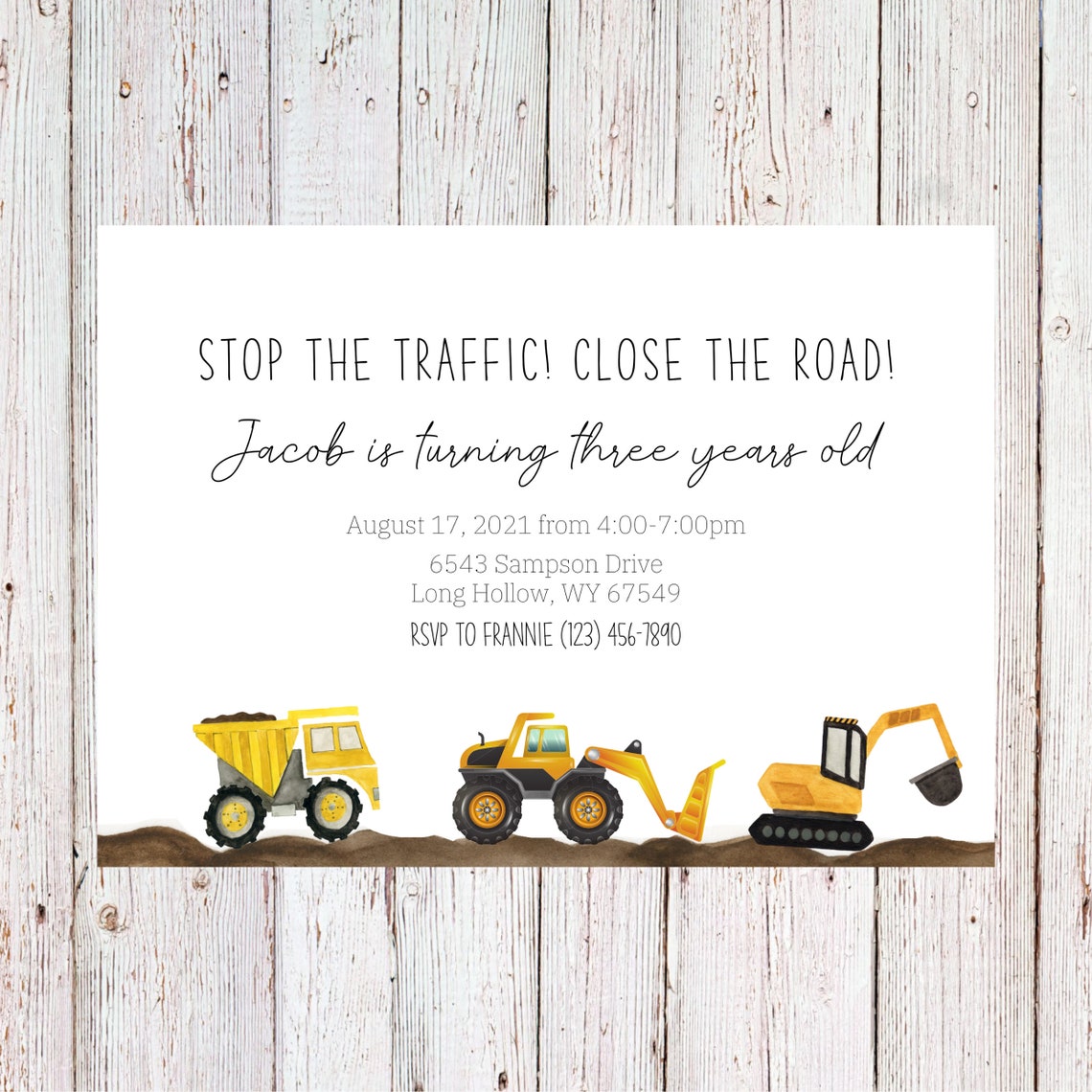 Customizable Construction Birthday Invitation Excavator - Etsy