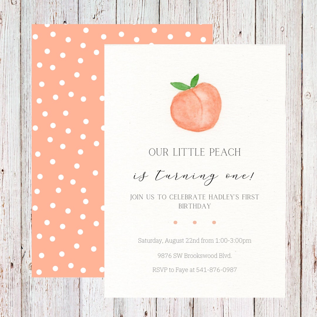 Customizable Peach Birthday Invitation, Sweet as a Peach Invitation ...