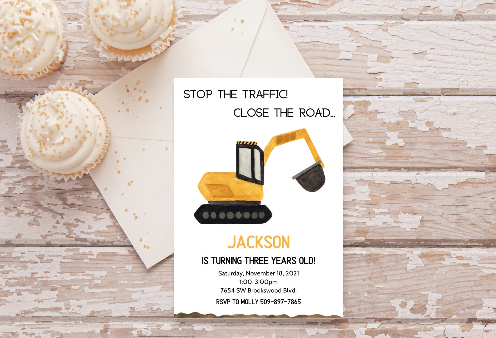 Customizable Excavator Birthday Invitation, Construction Birthday ...