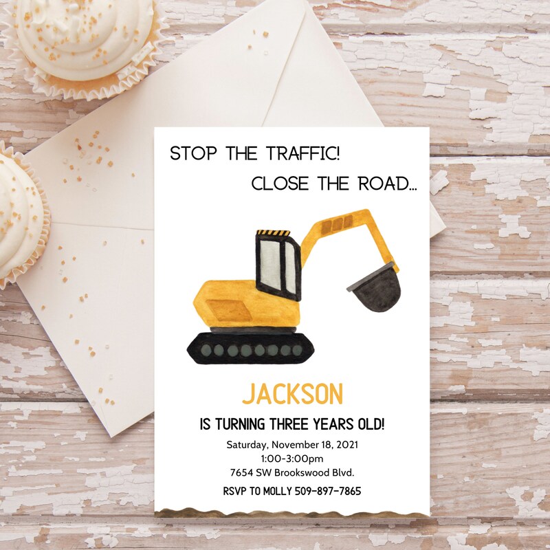 Excavator Birthday Invitations - Etsy