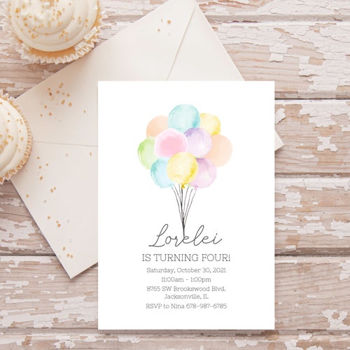 Customizable Balloon Birthday Invitation Balloons Simple - Etsy