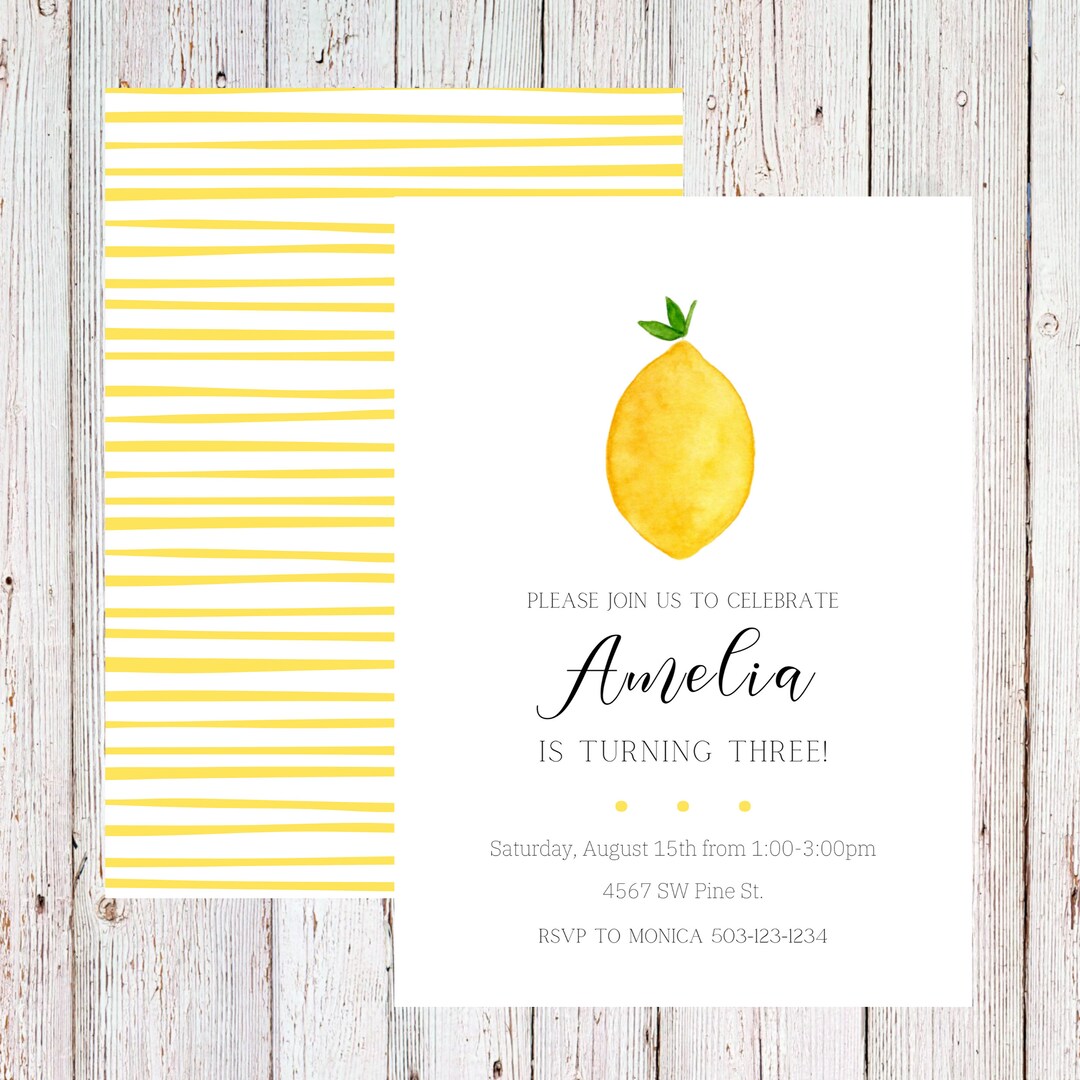 Customizable Lemonade Invitation, Lemon Birthday Invitation, First ...