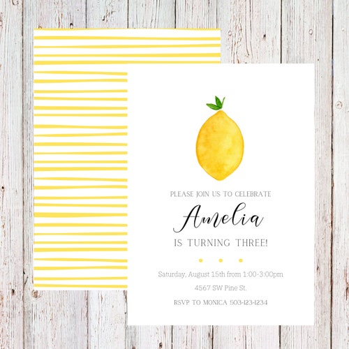 Customizable Lemonade Invitation Lemon Birthday Invitation - Etsy