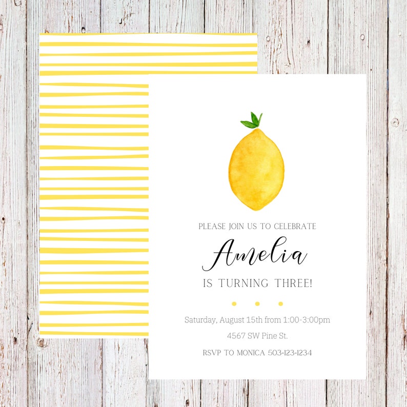 Customizable Lemonade Invitation, Lemon Birthday Invitation, First ...
