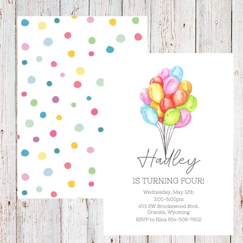 Customizable Balloon Birthday Invitation Balloons Simple - Etsy