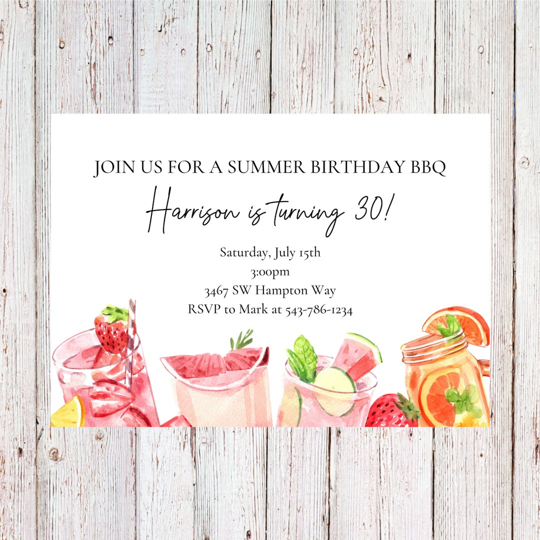 Customizable Cocktail Invitation Cocktail Birthday - Etsy