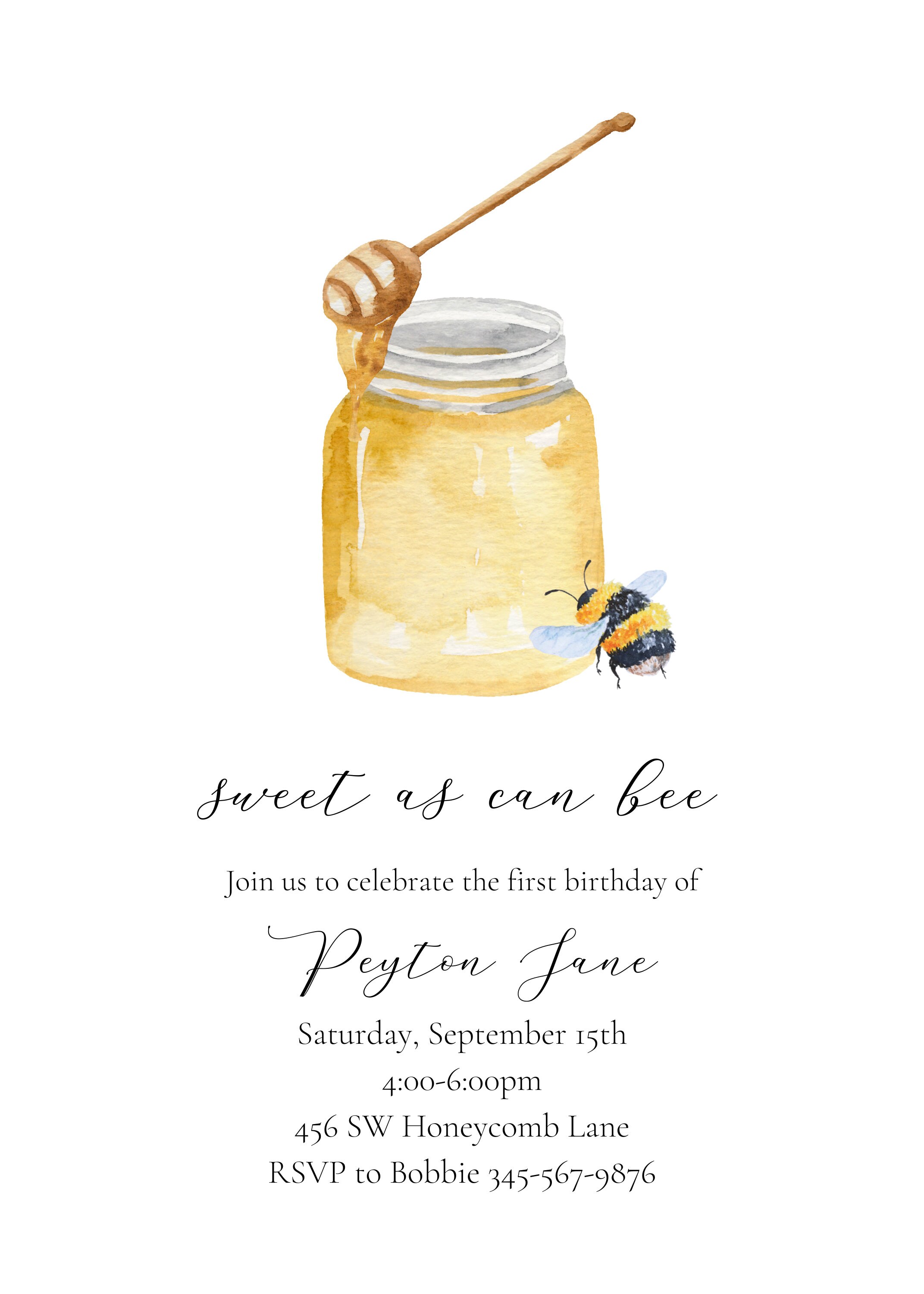 Customizable bee birthday invitation sweet as can bee | Etsy