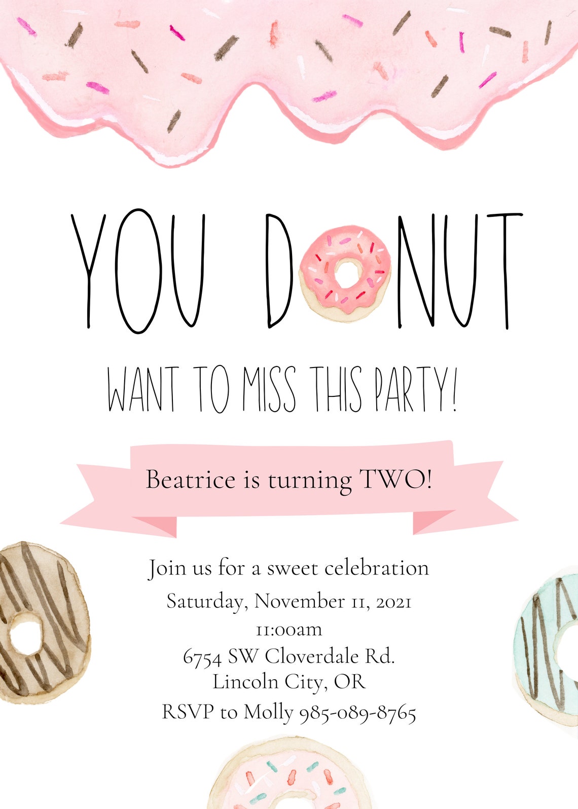Customizable Donut Birthday Invitation Donut Grow Up Sweet - Etsy