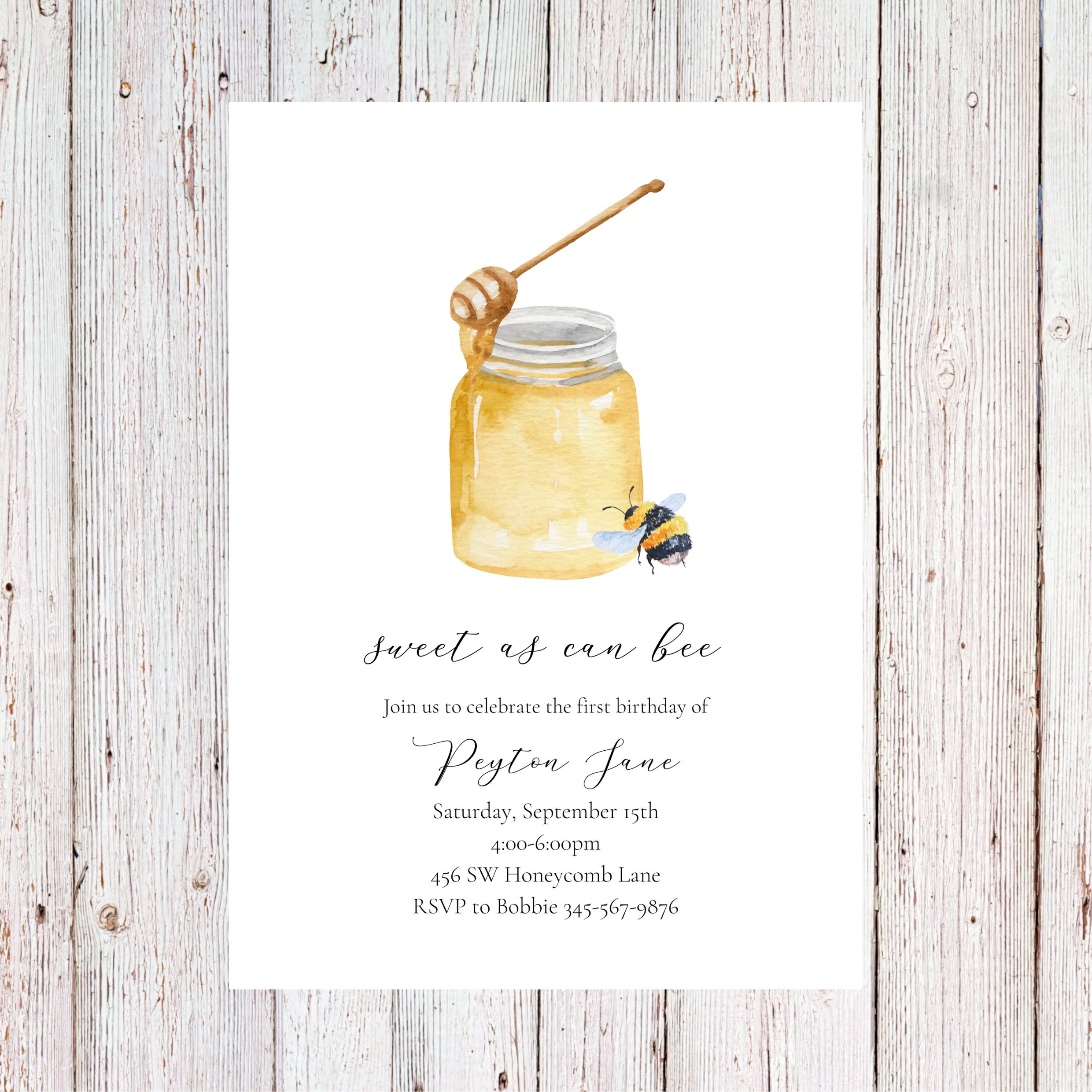 Customizable Bee Birthday Invitation, Sweet as Can Bee Invitation ...