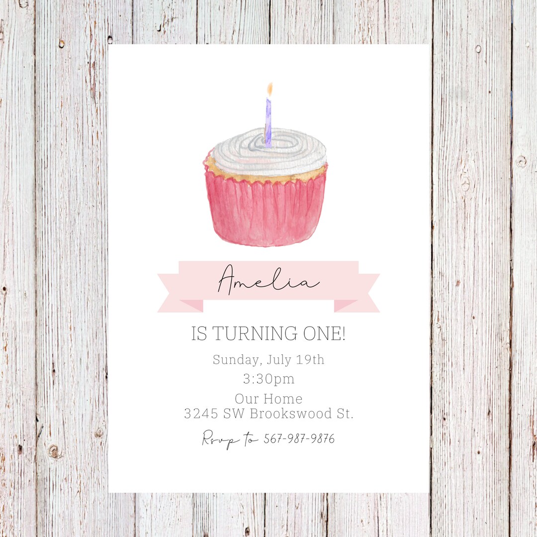 Customizable Cupcake Birthday Invitation, Simple Birthday Invitation ...