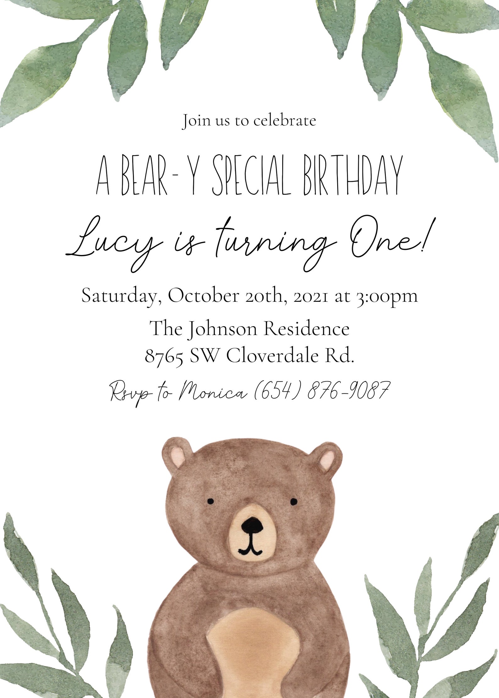 Customizable Bear Birthday Invitation Beary First Birthday - Etsy