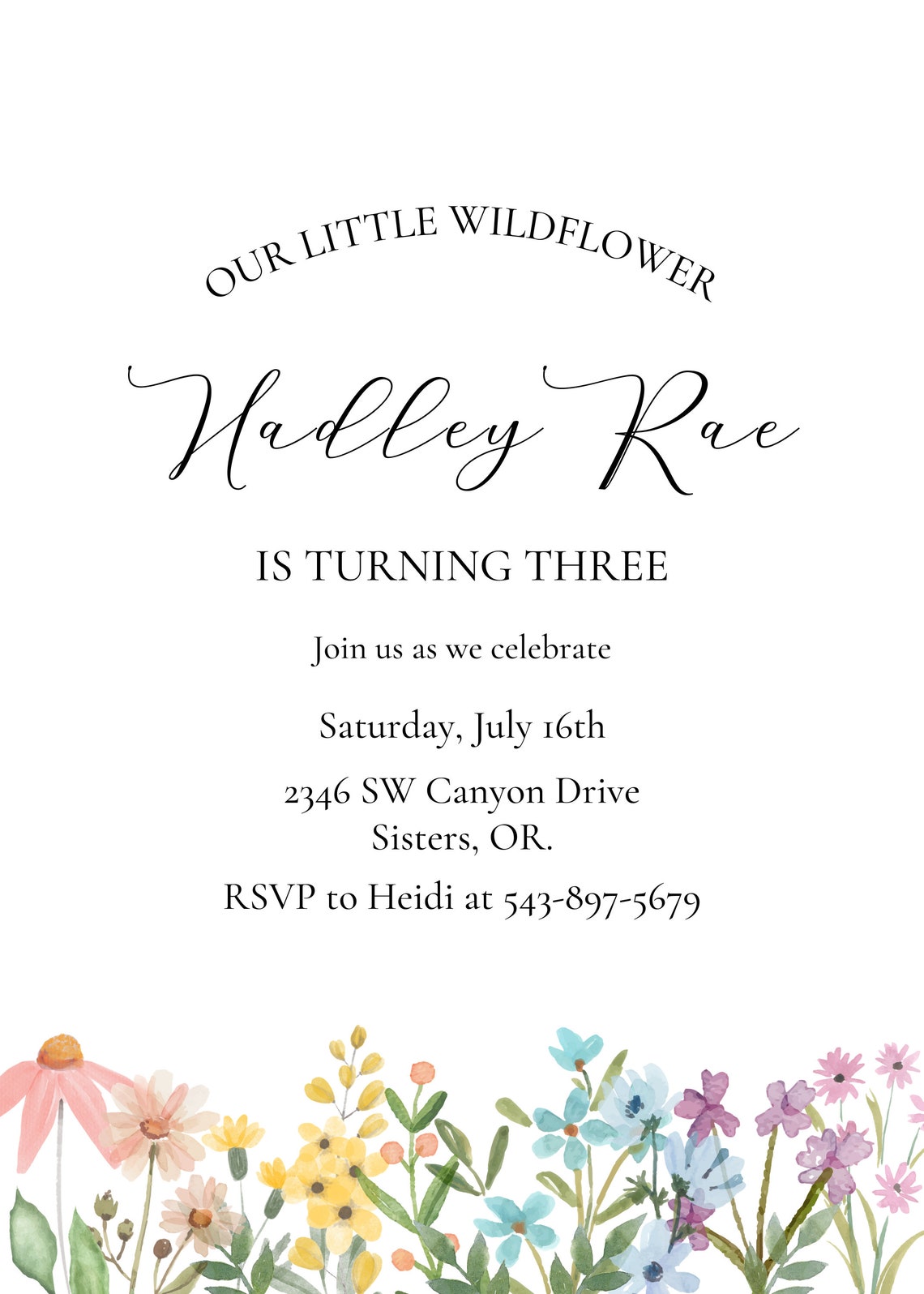 Customizable Wildflower Birthday Invitation Floral Birthday - Etsy