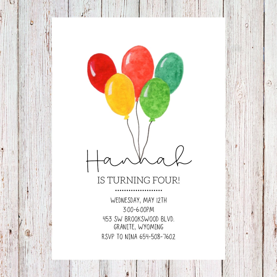 Customizable Balloon Birthday Invitation Balloons Simple - Etsy