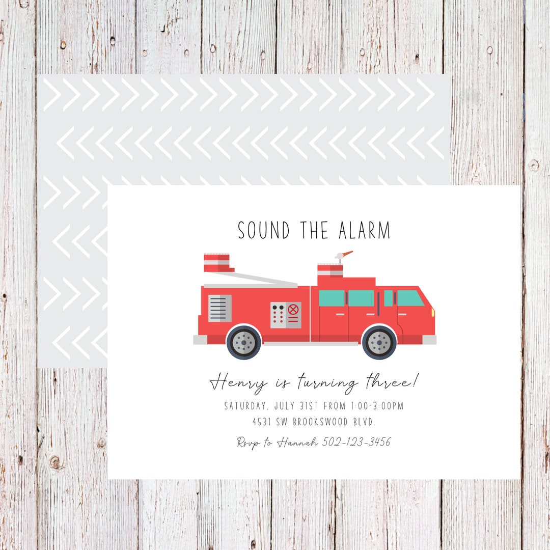 Customizable Fire Truck Birthday Invitation, Fire Engine Invitation ...