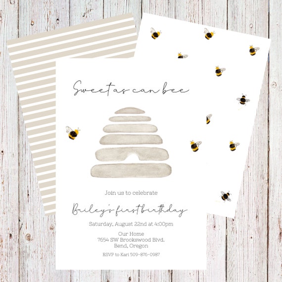 Customizable Bee Birthday Invitation Sweet as Can Bee - Etsy