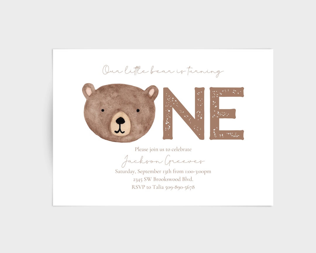 Customizable Bear Birthday Invitation, Beary First Birthday, Wild ...