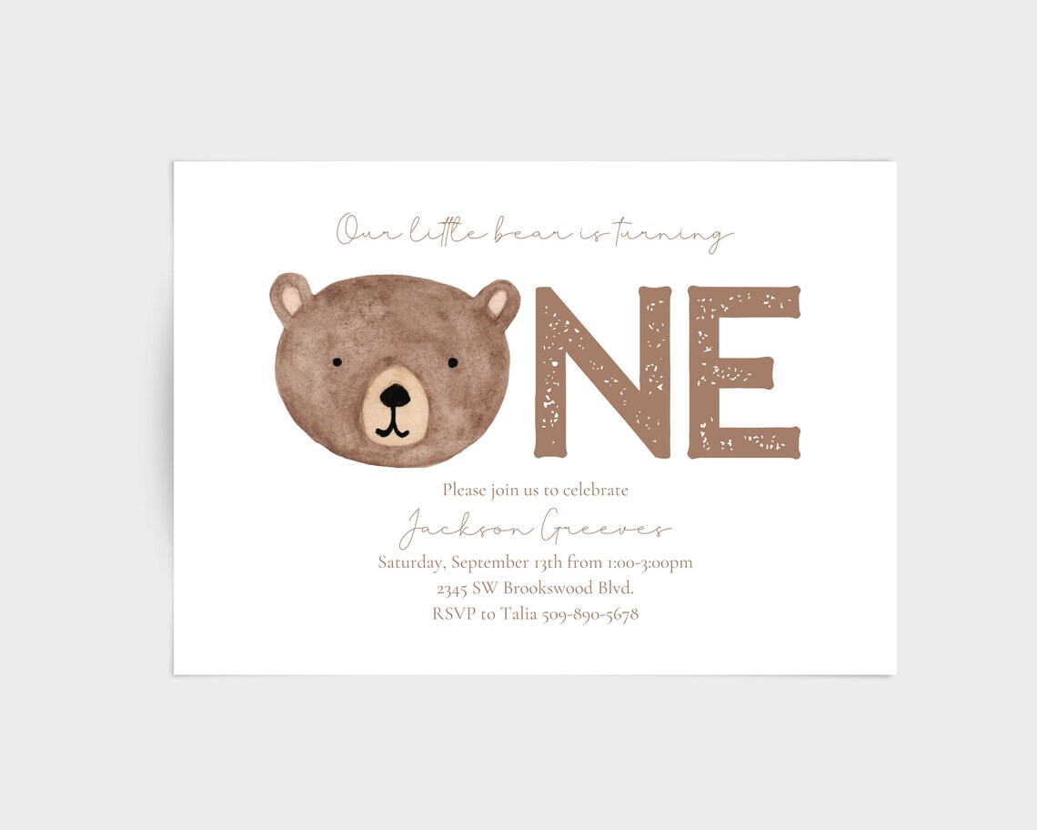 Customizable Bear Birthday Invitation Beary First Birthday - Etsy