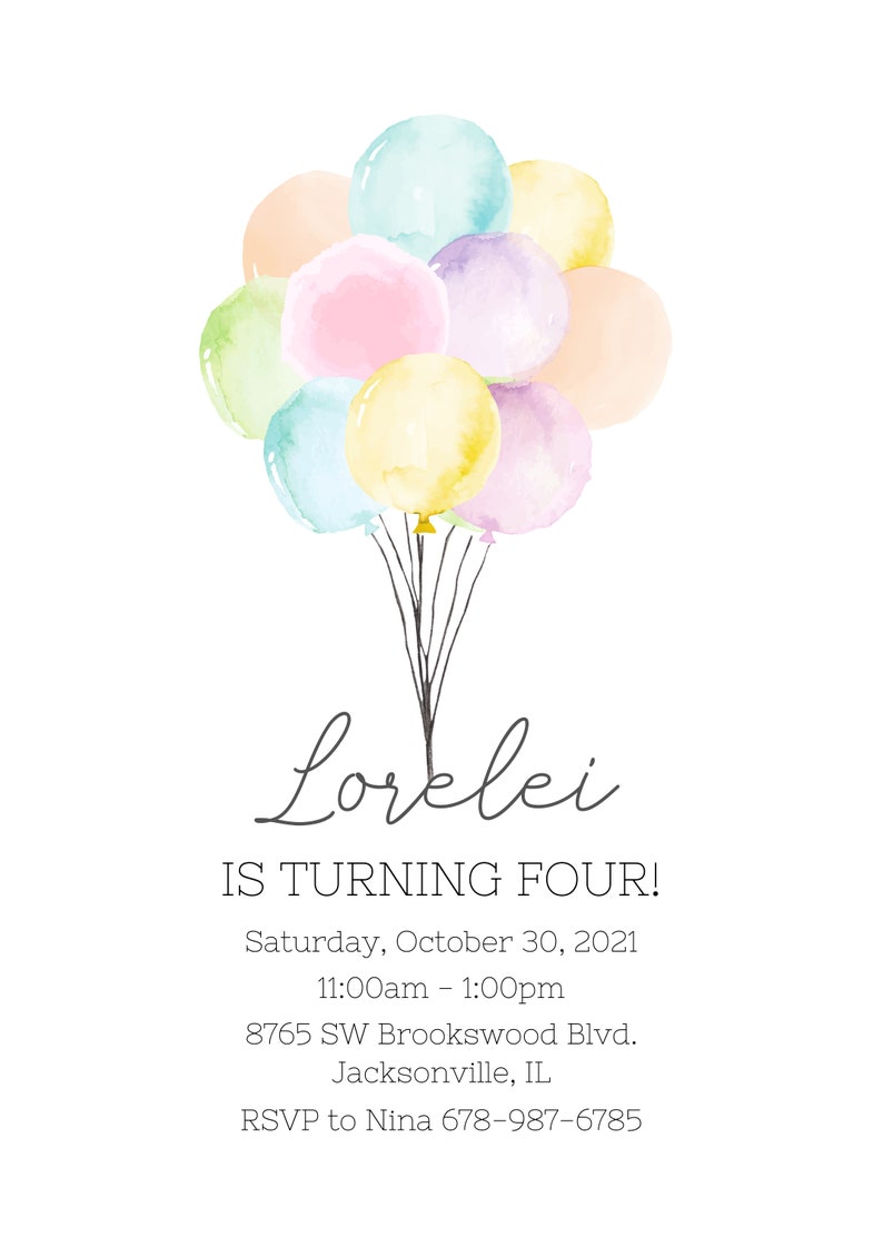 Customizable Balloon Birthday Invitation Balloons Simple - Etsy