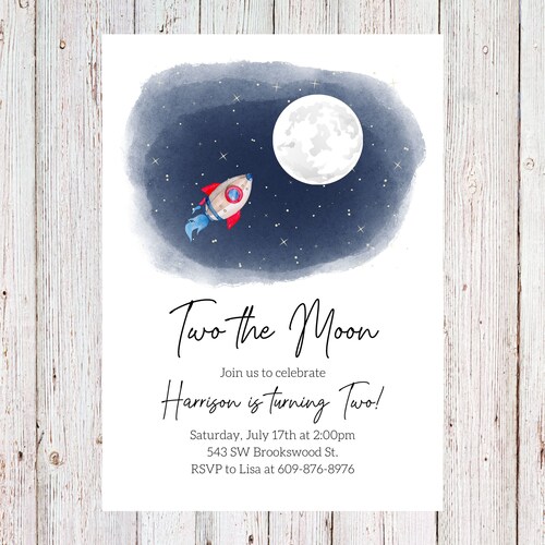 Customizable Space Theme Birthday Invitation Two the Moon | Etsy