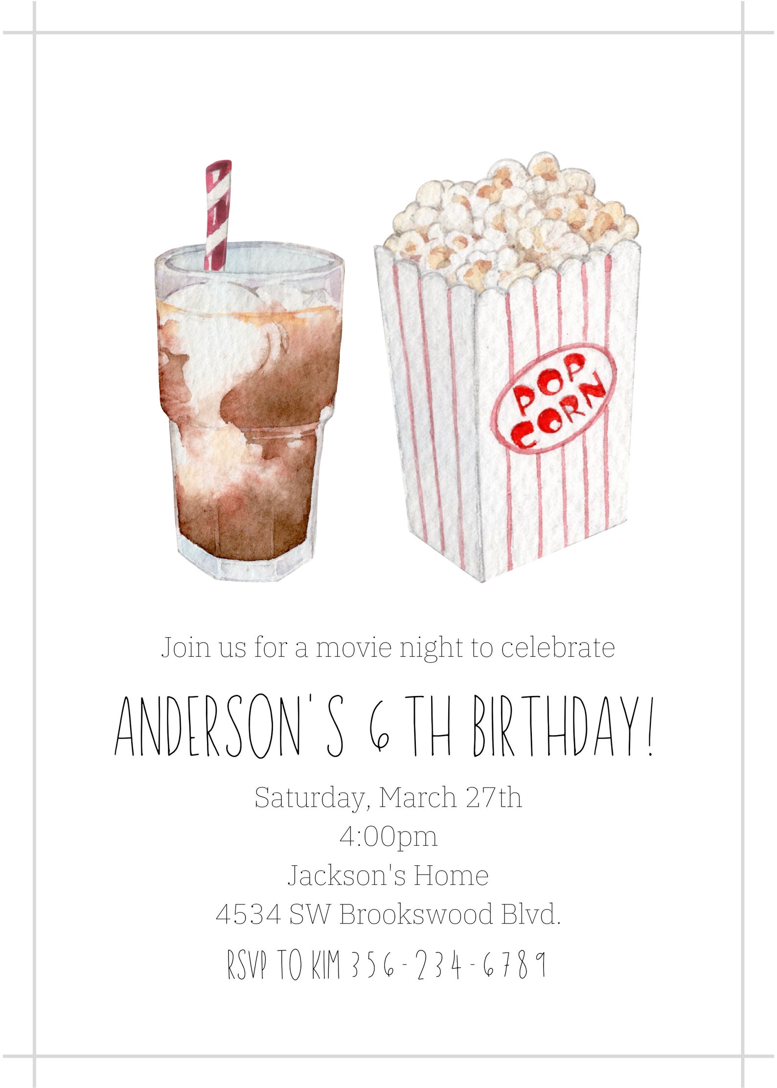 Customizable Movie Night Birthday Party, Popcorn Invitation, Root Beer ...