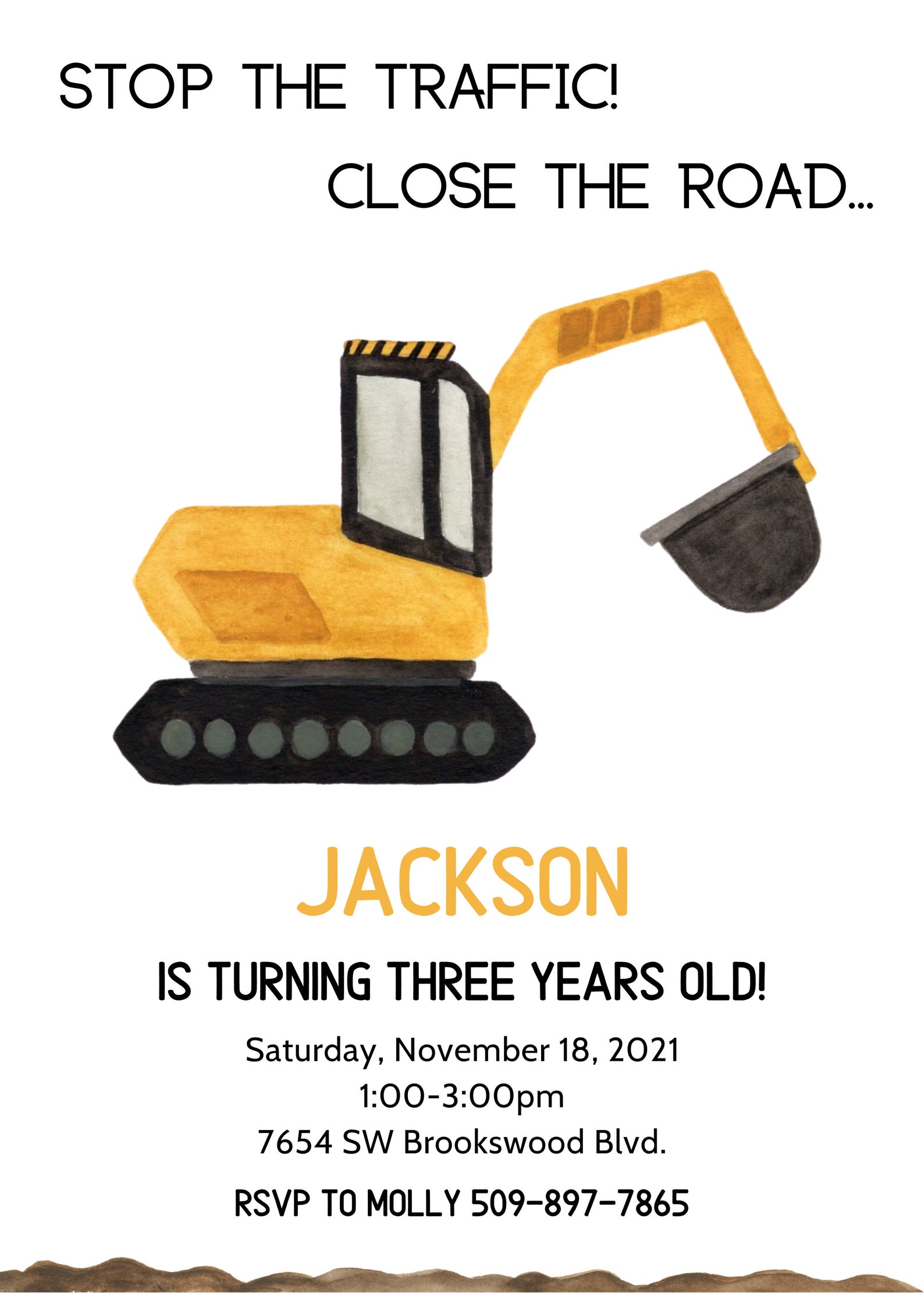 Customizable Excavator Birthday Invitation, Construction Birthday ...