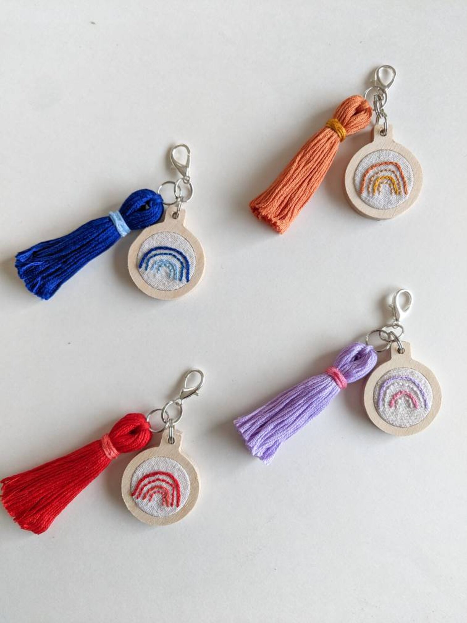 Finished Pastel Rainbow Mini Hand Embroidery Hoop Keychain - Etsy