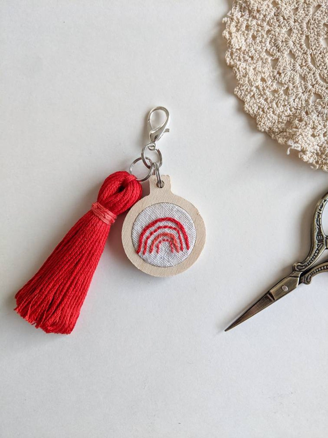 Finished Pastel Rainbow Mini Hand Embroidery Hoop Keychain | Etsy