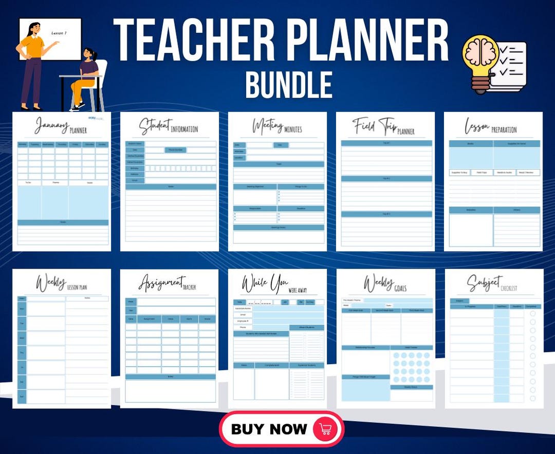 Digital Planner: Teacher Planner Bundle - Lesson Prep, Student Info ...