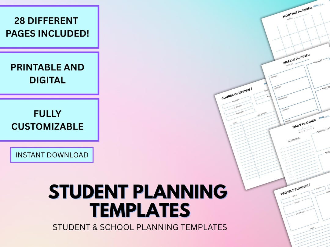 Student Planning Templates: School Planner, Project Planner, Exam ...
