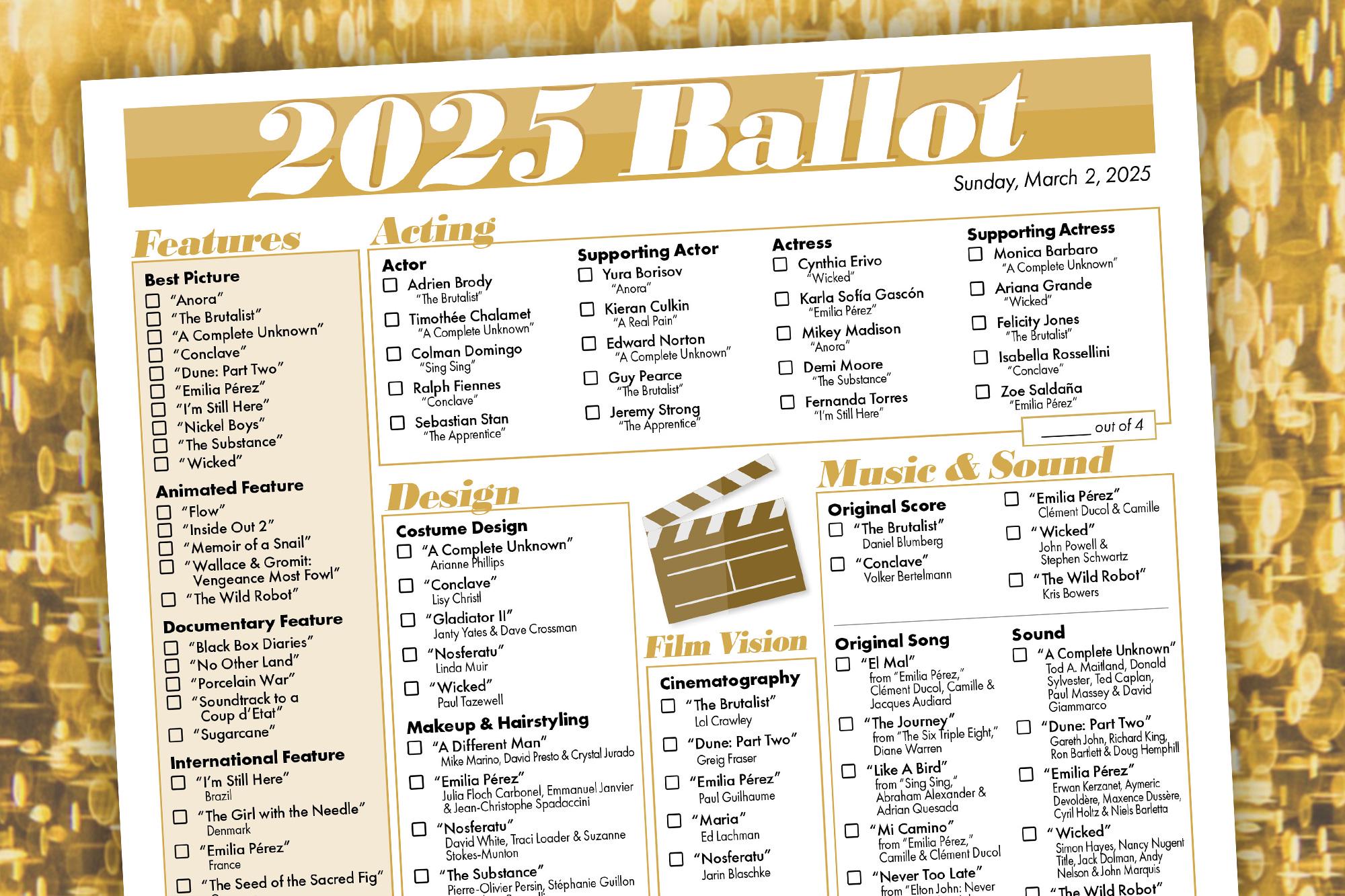 2025 Awards Printable Ballot Download (oscars) - Etsy Canada