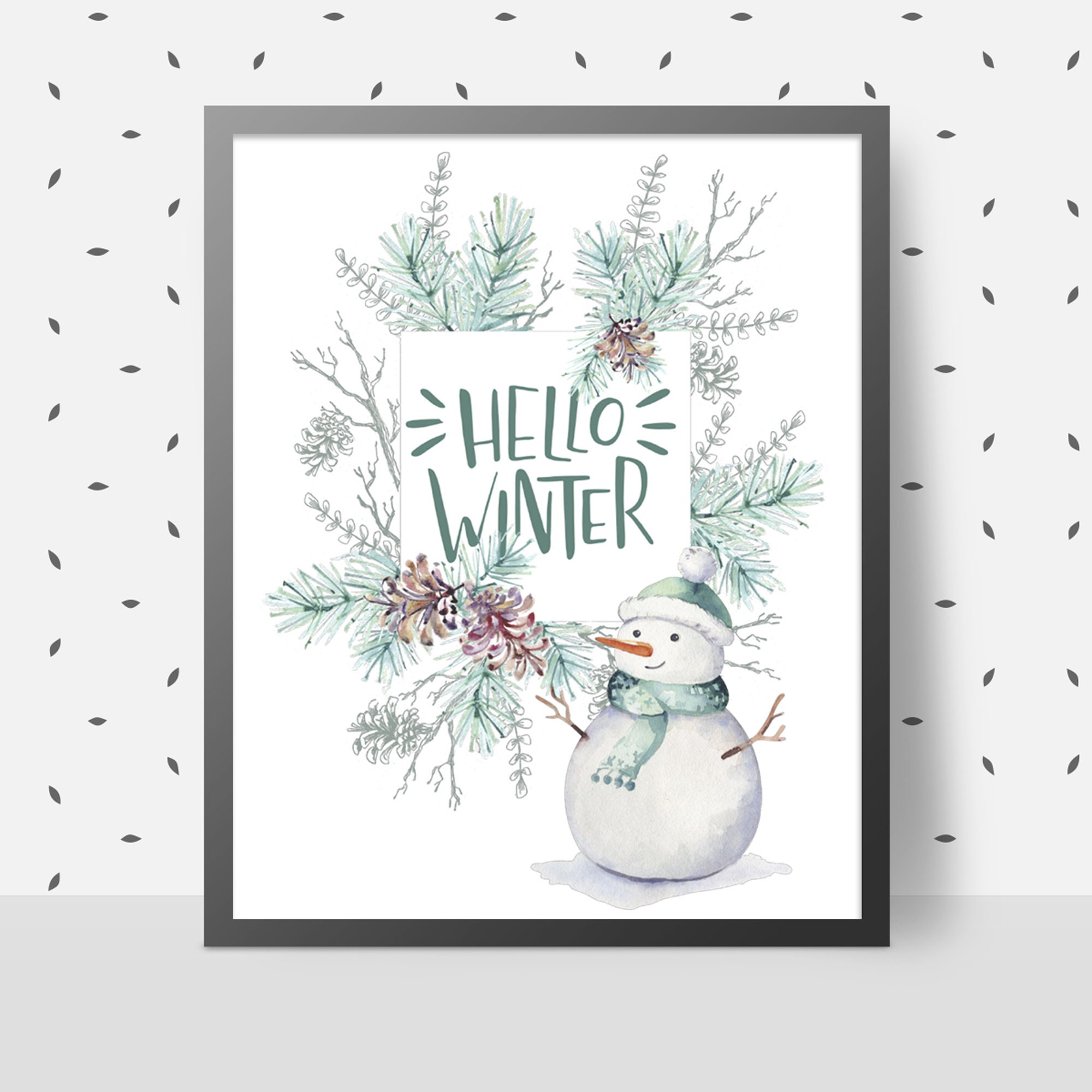 Hello Winter Snowman Pine and Snow Home Decor DIGITAL PRINTABLE ...