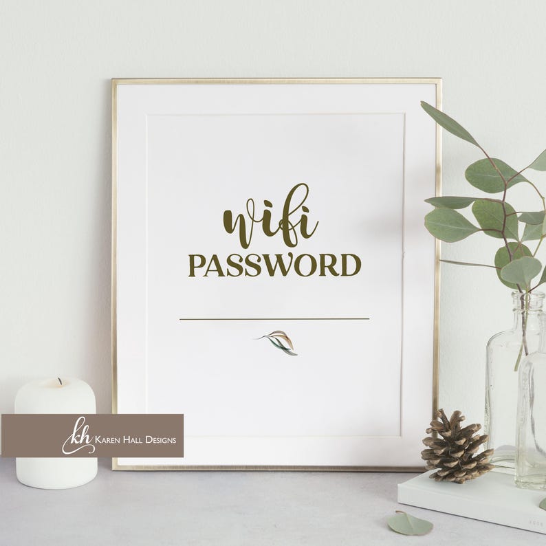 Wifi Password Printable / Botanical Leaves / Calligraphy Lettering ...