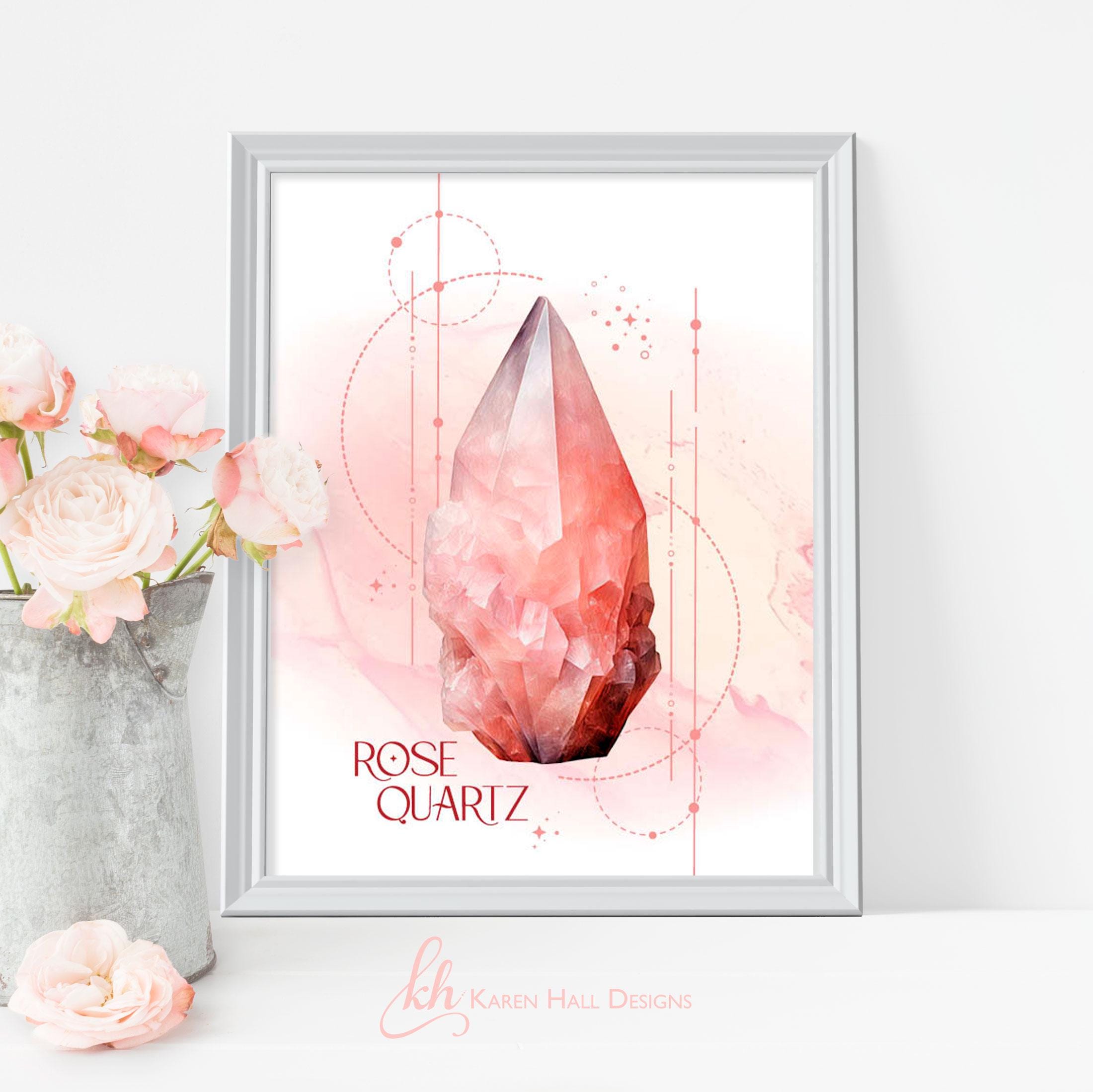 Printable Rose Quartz Crystal Art / Gemstone Poster / Birthstone ...