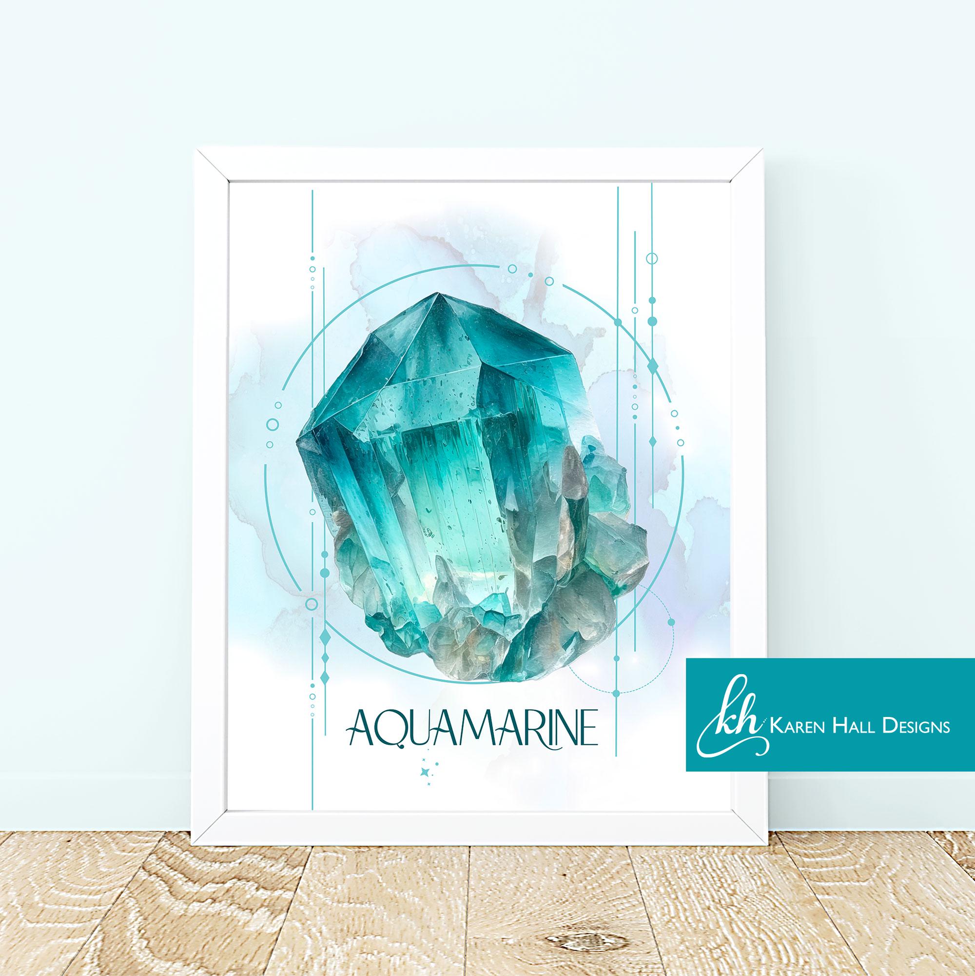 Printable Aquamarine Crystal Art / Gemstone Poster / Birthstone Digital ...