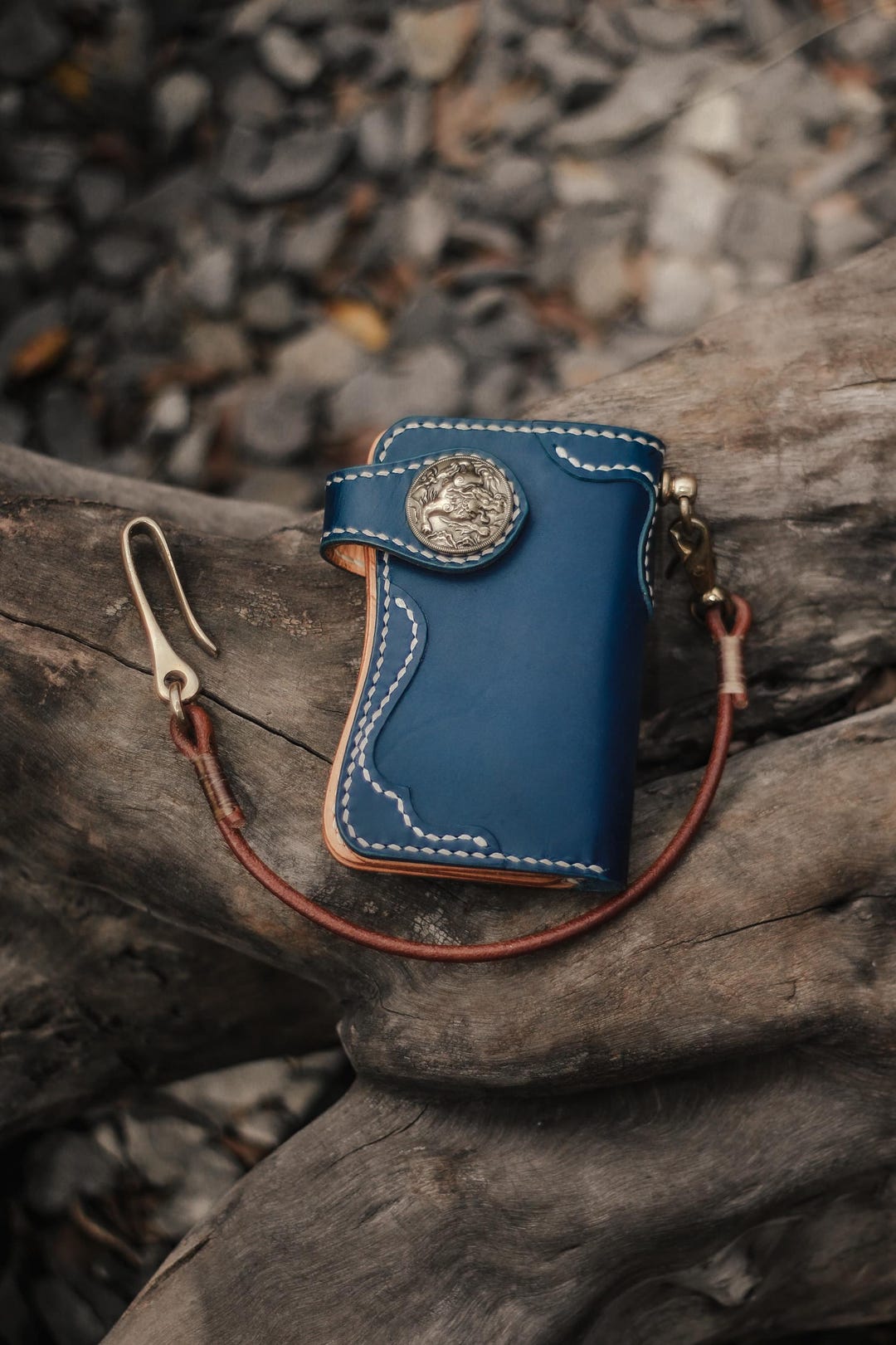 Handmade Buttero Blue Leather Biker Wallet: Silver Concho, Lanyard - Etsy