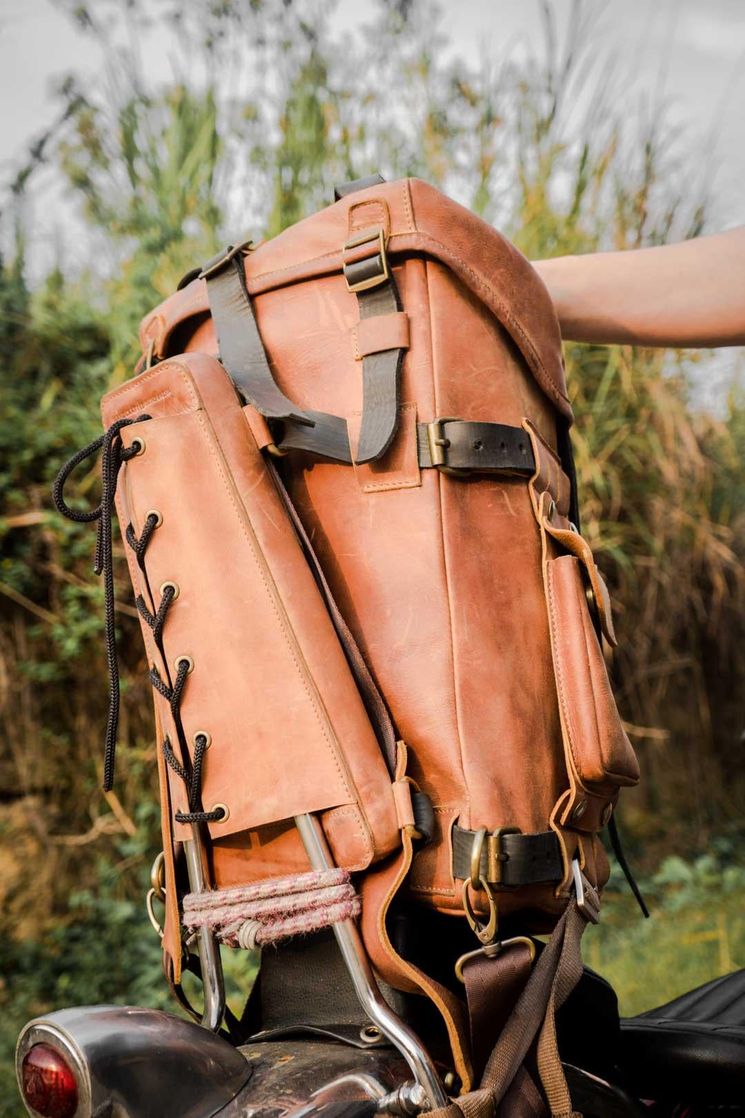Rindjanii-leather Sissy Bar Bag, Handmade Leather Bag for Chopper ...