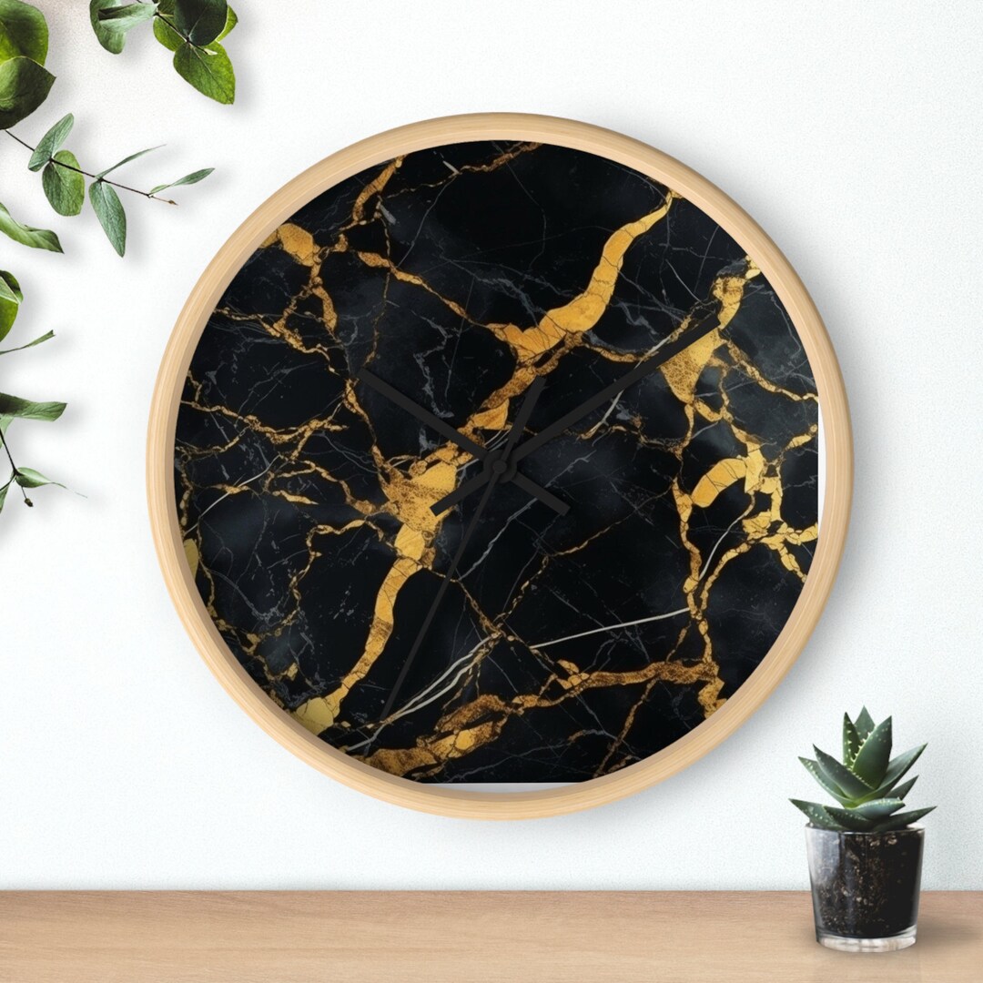 Abstract Wall Clock, Black and Gold Wall Clock, Black Wall Clock ...