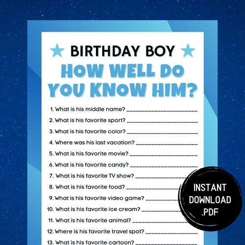 Who Knows the Birthday Boy Best Game Teen Birthday Games - Etsy