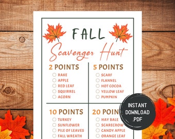 Autumn Scavenger Hunt Printable | Fun Fall Activities for Kids - Etsy