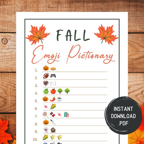 Fall Emoji Pictionary Game Printable Autumn Games Fall - Etsy