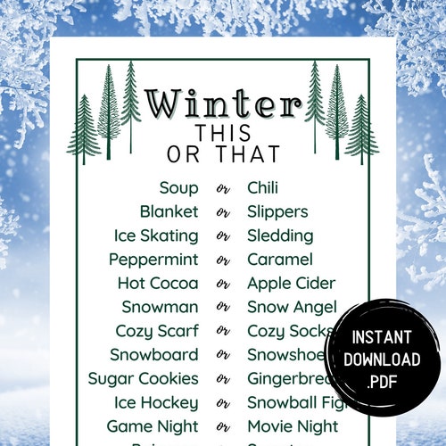 Winter Would You Rather Game Fun This or That Printable | Etsy