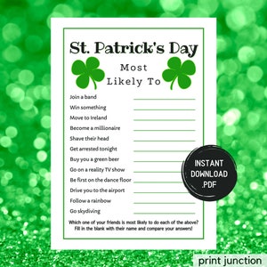 St Patricks Day Most Likely to Game: Adult Drinking Party (instant ...
