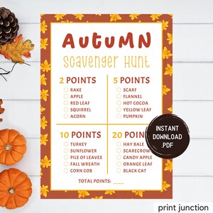 Autumn Scavenger Hunt, Printable Fall Party Games, Fall Activities for ...