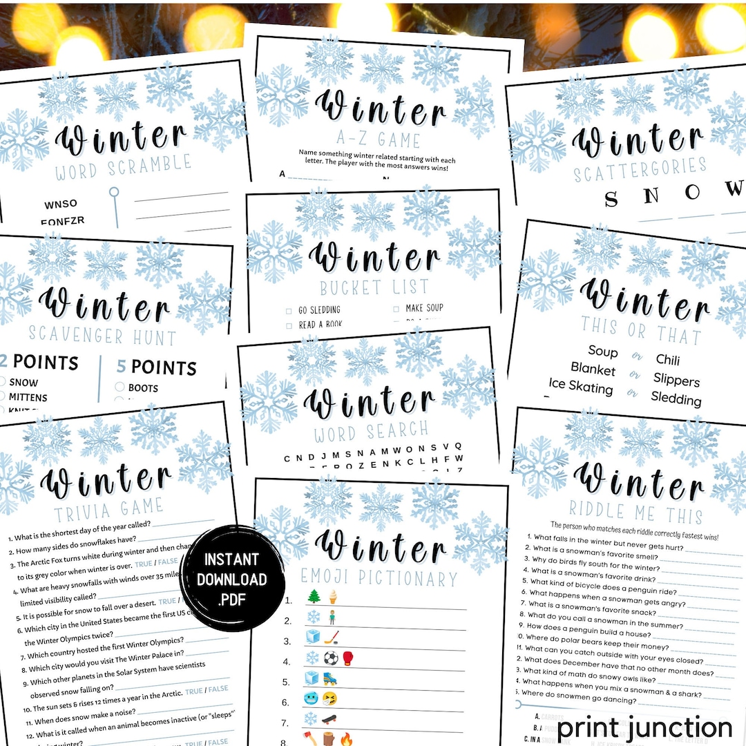 10 Winter Games Bundle, Printable Winter Games, Wintertime Activities ...